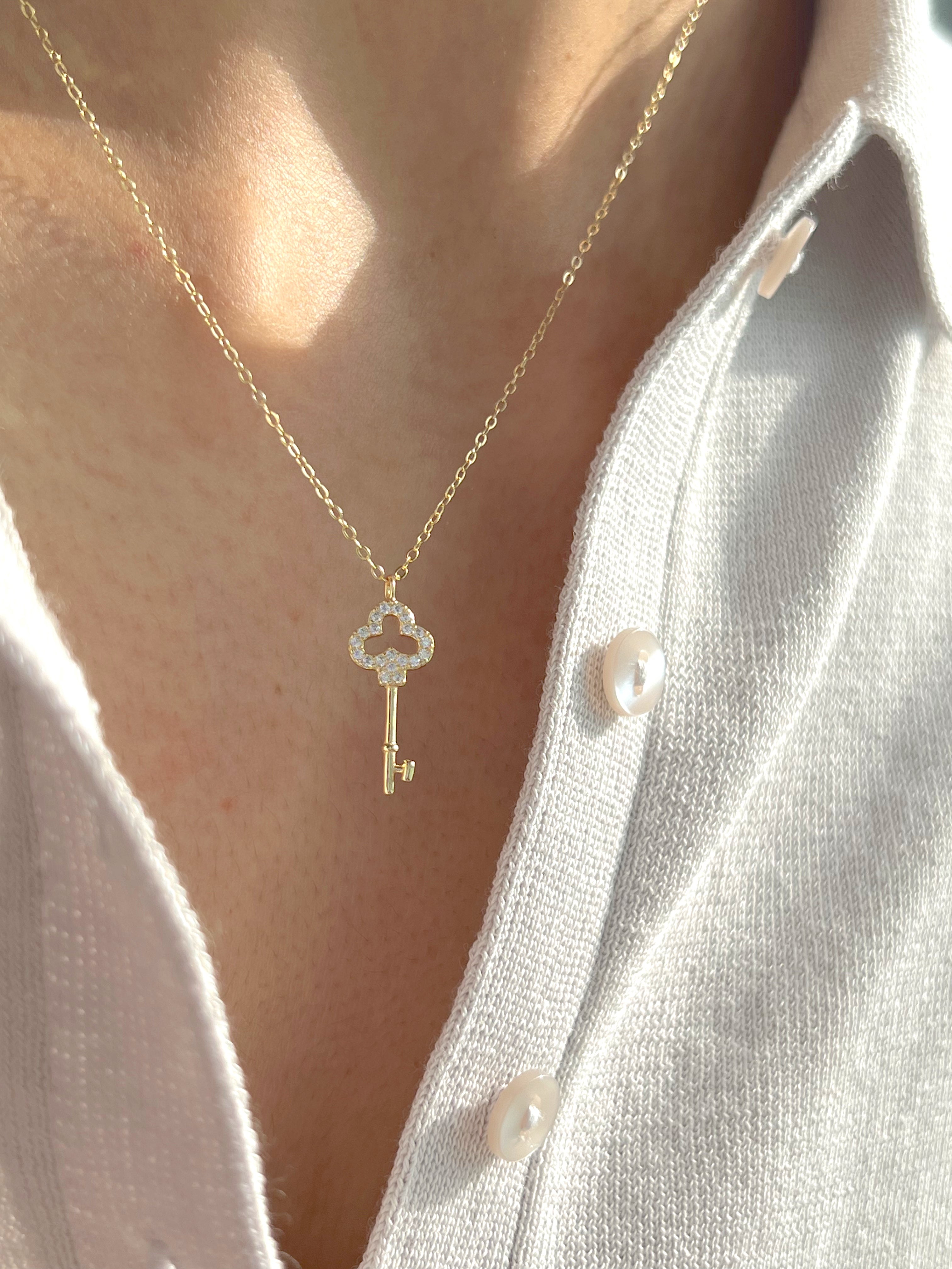 Diamond Key Necklace - Dainty Gold Key Necklace – Negin Fatemi Jewellery